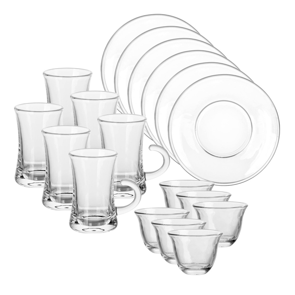 Glass 18 Pcs Tea & Coffee Set - Plain | Al Makaan Store QR
